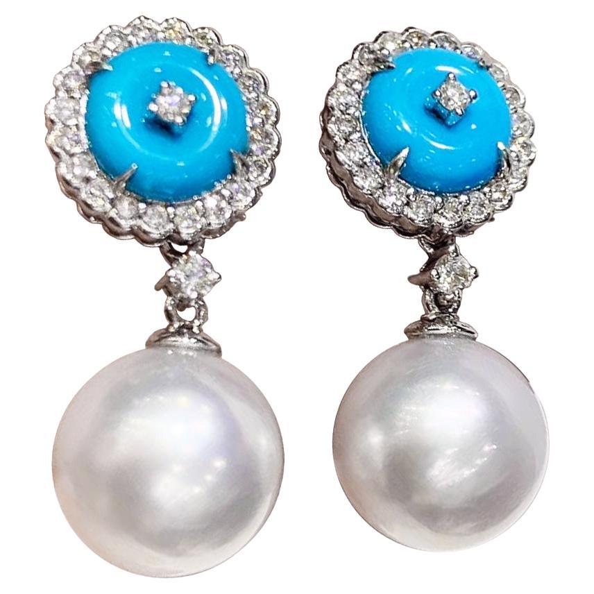 Convertible Fern Leaf Emerald Jadeite and Diamond AAAA South Sea Pearl Earrings For Sale at 1stDibs