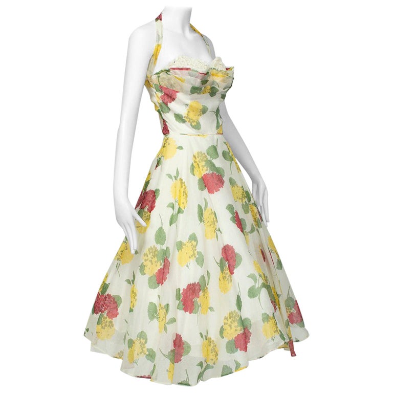 Convertible Yellow Floral Circle Dress w Rhinestone-Studded Shelf Bust ...