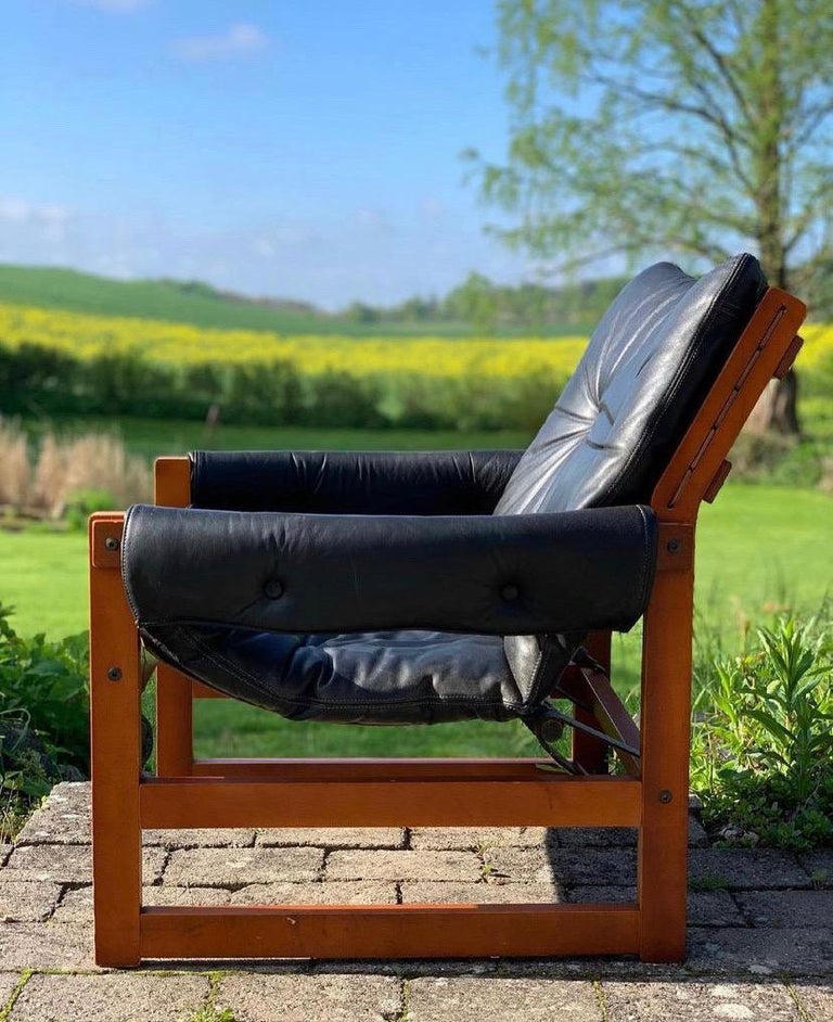 Cool Black Leather Lounge Chair, 1960s For Sale at 1stDibs