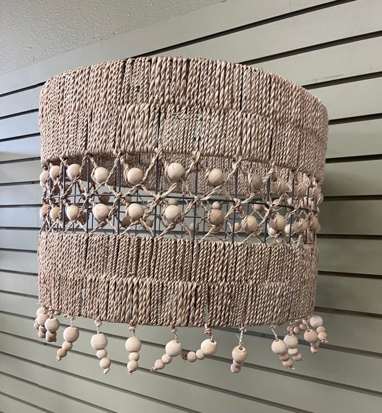 Cool Bohemian Cord and Wood Beads Drum Lamp Shade For Sale at 1stDibs