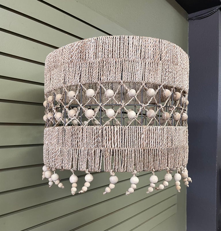 Cool Bohemian Cord and Wood Beads Drum Lamp Shade For Sale at 1stDibs