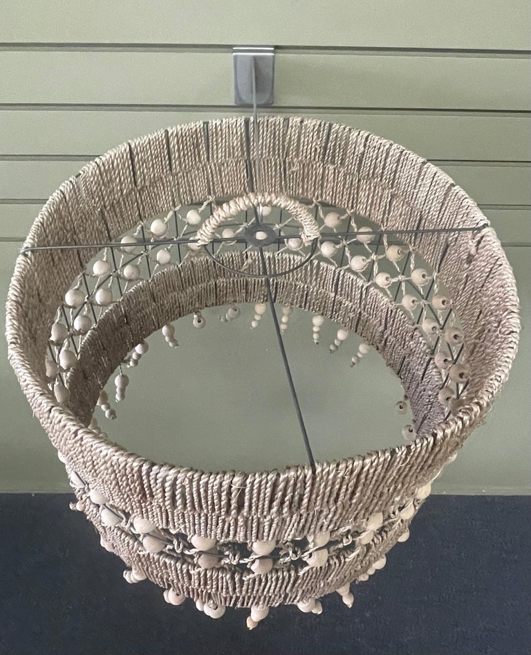 Cool Bohemian Cord and Wood Beads Drum Lamp Shade For Sale at 1stDibs