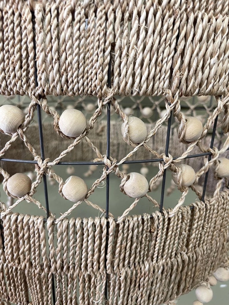 Cool Bohemian Cord and Wood Beads Drum Lamp Shade For Sale at 1stDibs