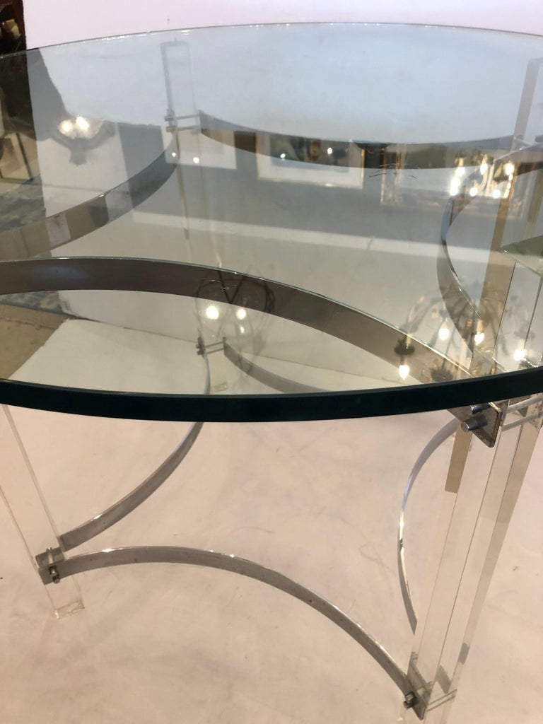 Cool Mid-Century Modern Round Lucite Chrome and Glass Dining Table For ...