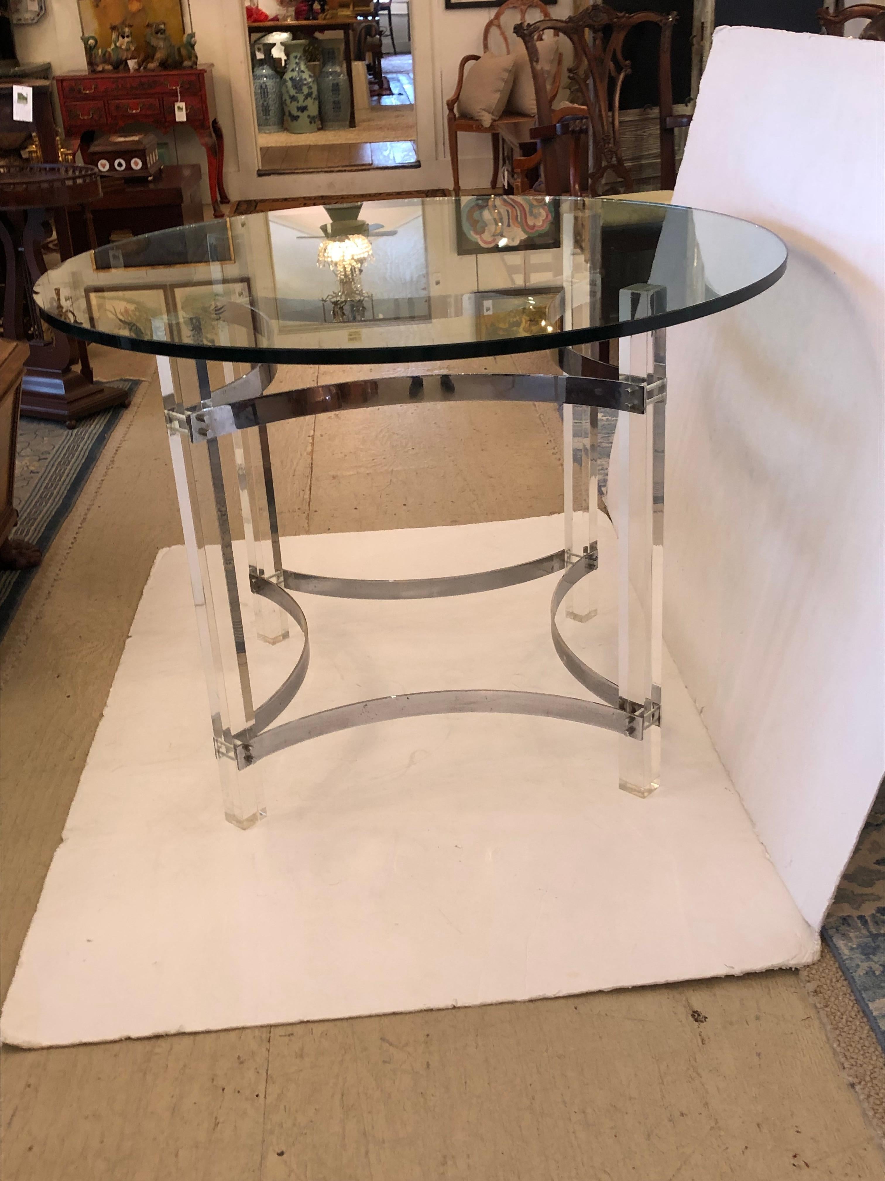 Cool Mid-Century Modern Round Lucite Chrome and Glass Dining Table For ...