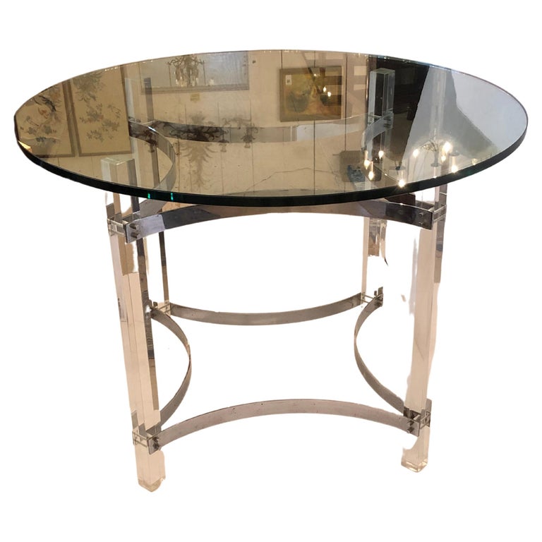 Cool Mid-Century Modern Round Lucite Chrome and Glass Dining Table For ...