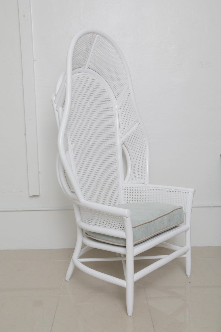 White Vintage Cane High Back Chair with Rattan at 1stDibs