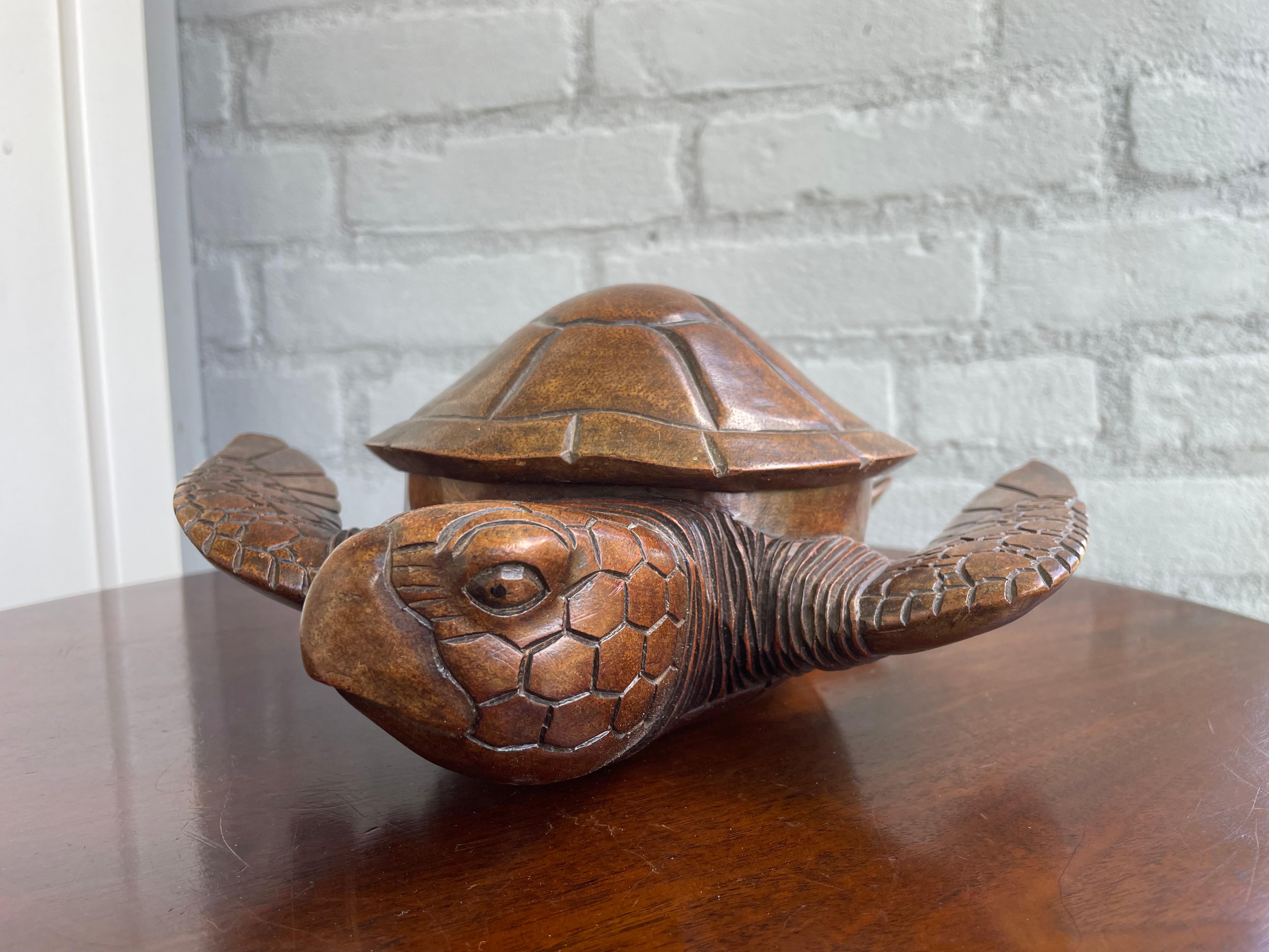 Coolest Hand Carved Nutwood Tortoise / Sea Turtle Sculpture Box with ...