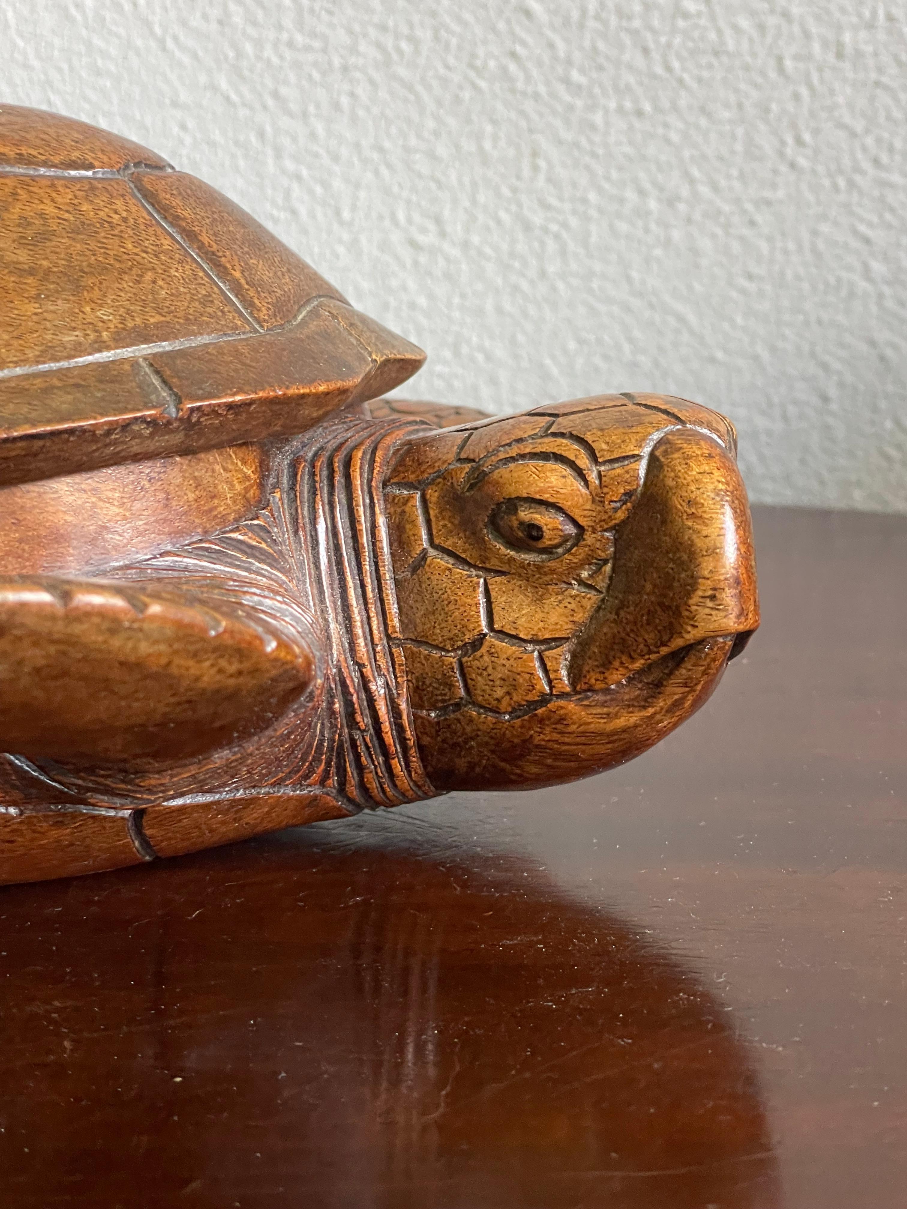 Coolest Hand Carved Nutwood Tortoise / Sea Turtle Sculpture Box with ...
