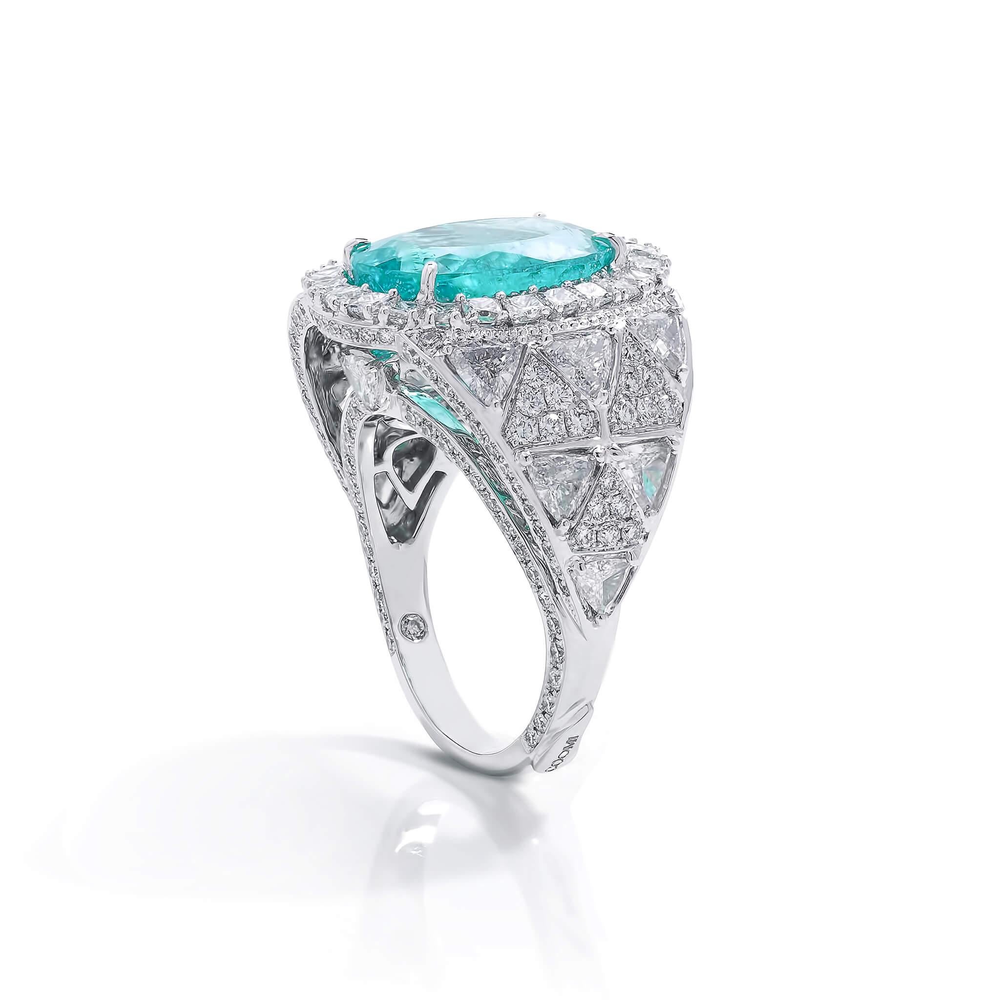 Coomi 18K White Gold Floating Paraiba and Diamond Cocktail Ring For ...