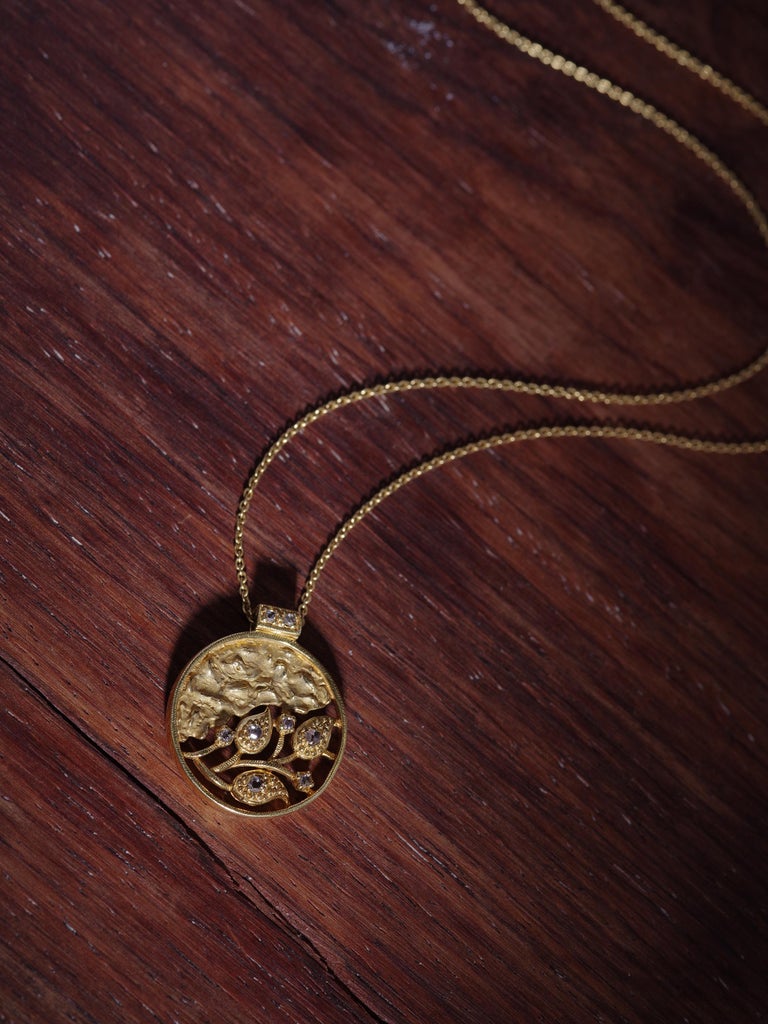 Coomi 20K Vine Coin Pendant with Rose Cut Diamonds on Chain For Sale at ...