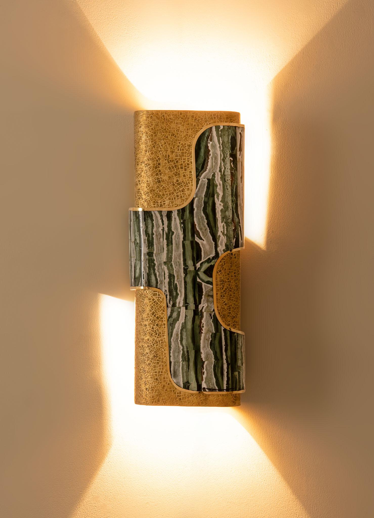 Coonoor Gold Wall Sconce A in Brass and Semi Precious Stone, Viya by ...