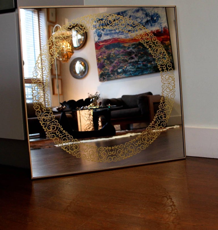 Unique Cooper Mirror - 24-Carats Gold Hand-Guilded Etched Pattern and ...