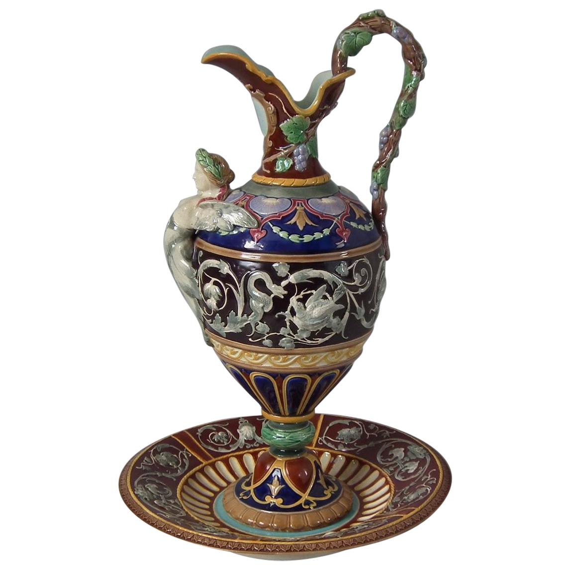 Copeland Majolica Renaissance Style Ewer and Stand at 1stDibs