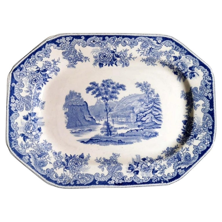 Copeland-Spode English Tray with Blue Transferware Decorations For Sale ...