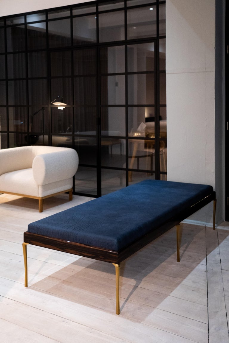 Copenhagen Daybed, Macassar Wood, Cobalt Leather and Brass Legs For ...