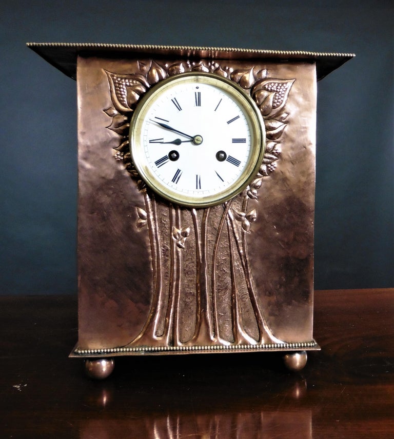 Copper Arts and Crafts French Mantel Clock For Sale at 1stDibs