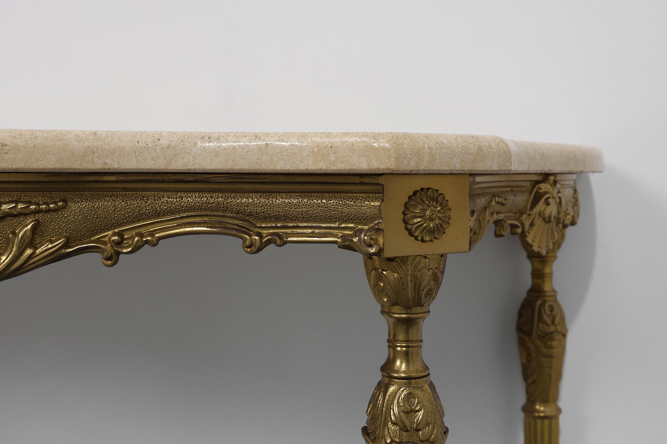 Copper Base and Travertine Top Louis XVI-Style Console Table, Italy For ...