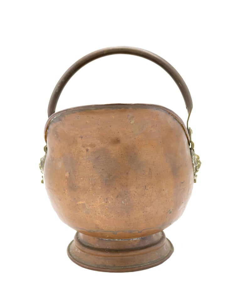 Copper Coal Scuttle with Ceramic Blue and White Handle For Sale at 1stDibs