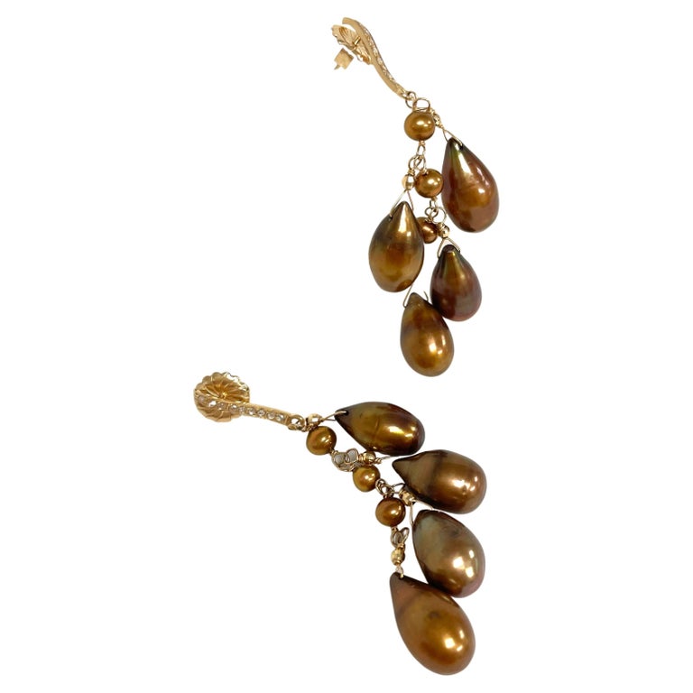 Copper Color Pearls with Diamonds Earrings For Sale at 1stDibs