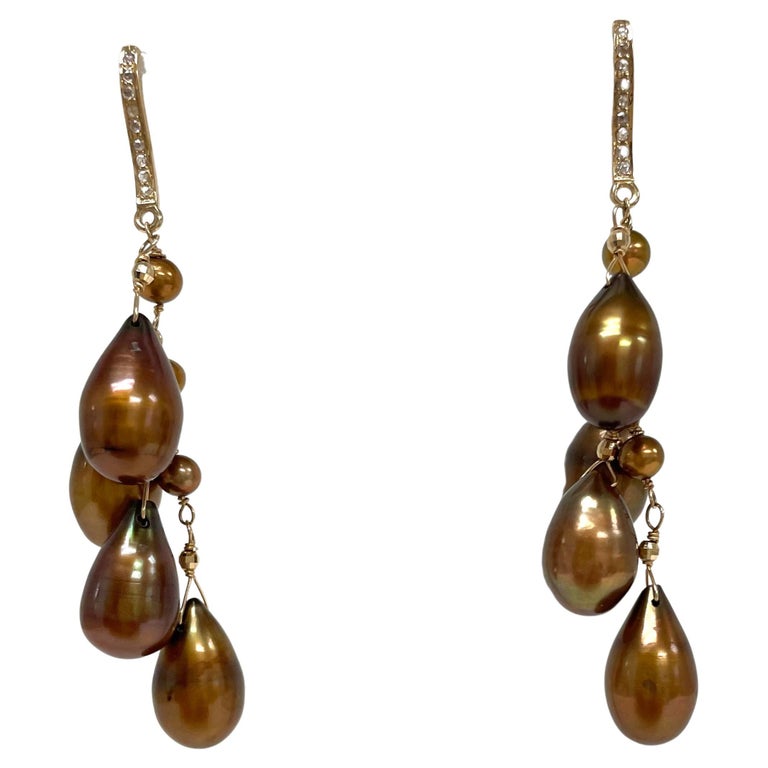 Copper Color Pearls with Diamonds Earrings For Sale at 1stDibs