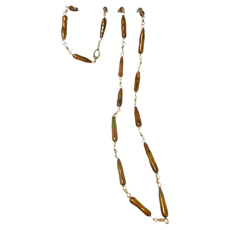 Copper Color Rare Stick Pearl Necklace For Sale at 1stDibs