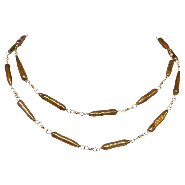 Copper Color Rare Stick Pearl Necklace For Sale at 1stDibs