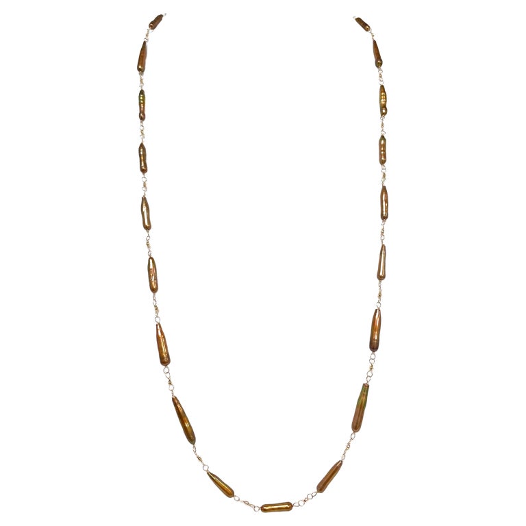 Copper Color Rare Stick Pearl Necklace For Sale at 1stDibs