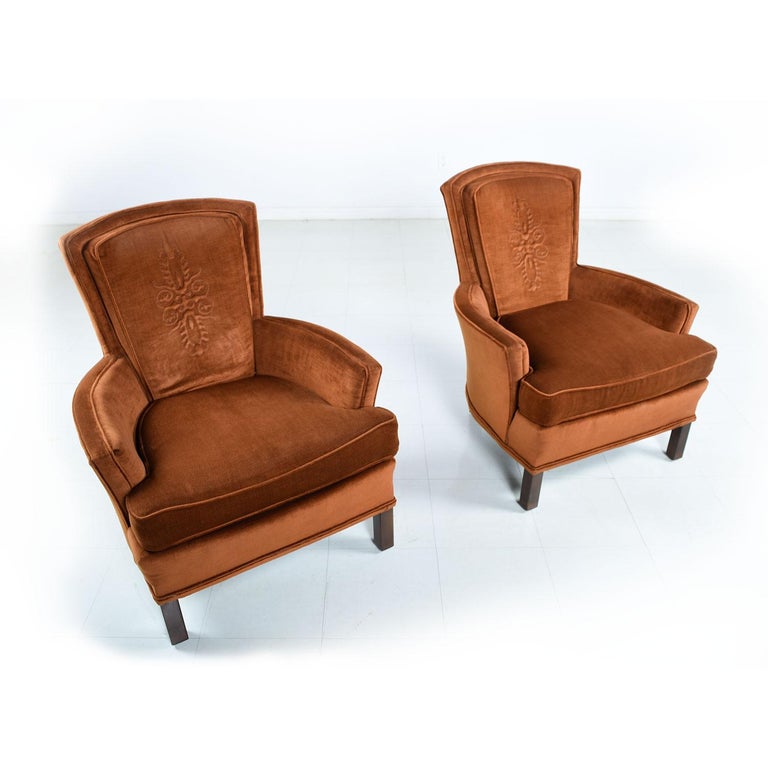 Copper Colored Velour Velvet Lounge Chairs Armchairs with Quilted ...