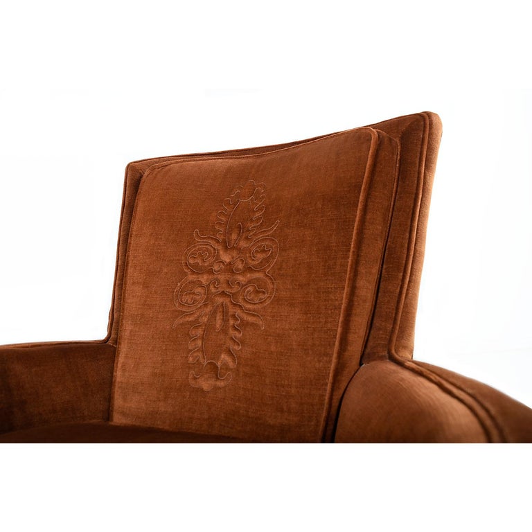 Copper Colored Velour Velvet Lounge Chairs Armchairs with Quilted ...