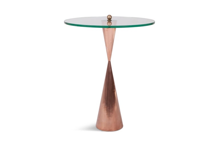 Copper Cone Shaped Side Table with Glass Top at 1stDibs