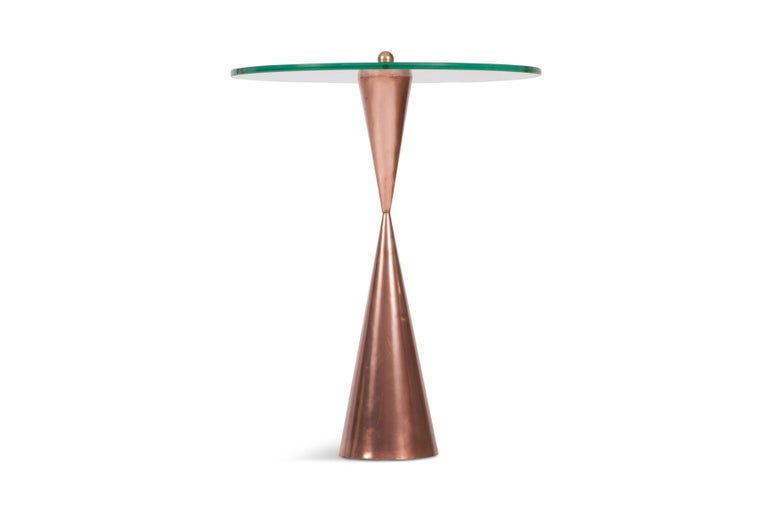 Copper Cone Shaped Side Table with Glass Top at 1stDibs