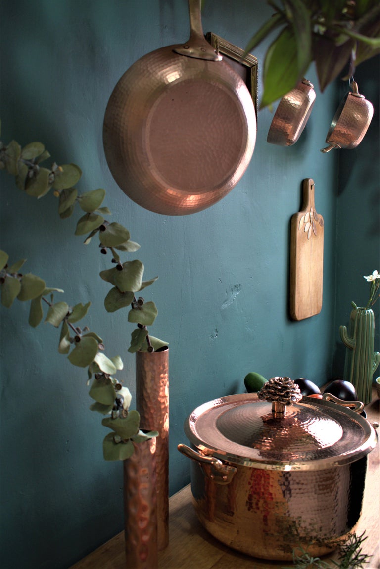 Copper Cookware Set of 11 with Flower Lid For Sale at 1stDibs
