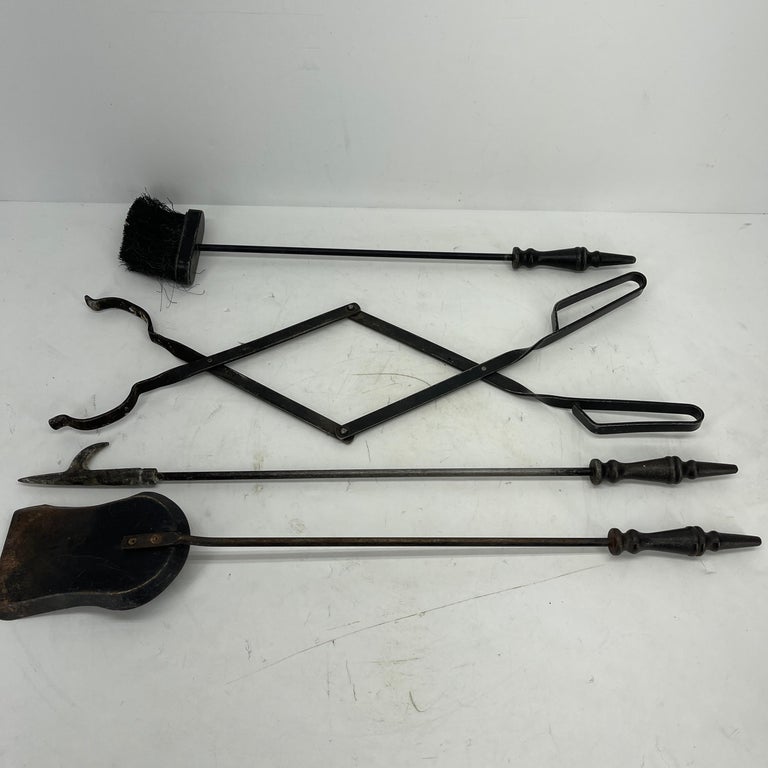 Copper Fireplace Log Bucket with Black Iron Tools, 19th Century French ...