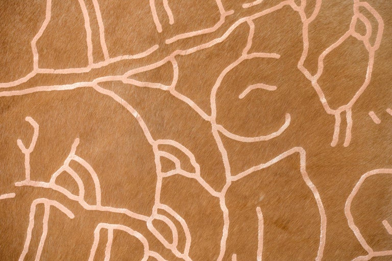 Copper Metallic Boho Batik Pattern Caramel Cowhide Rug, Large For Sale ...