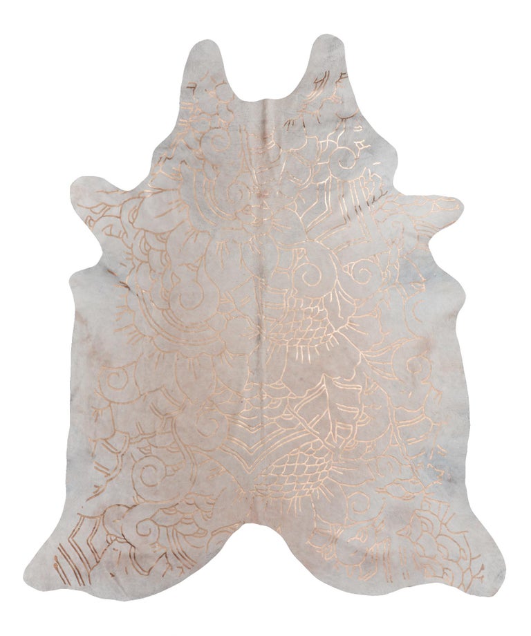Copper Metallic Boho Batik Pattern Cream Cowhide Rug, Large For Sale at ...