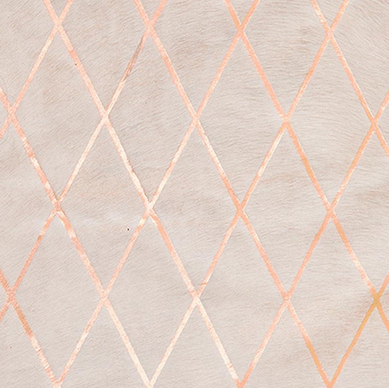 Copper Metallic Diamond Pattern Cream Cowhide Rug, Medium For Sale at ...