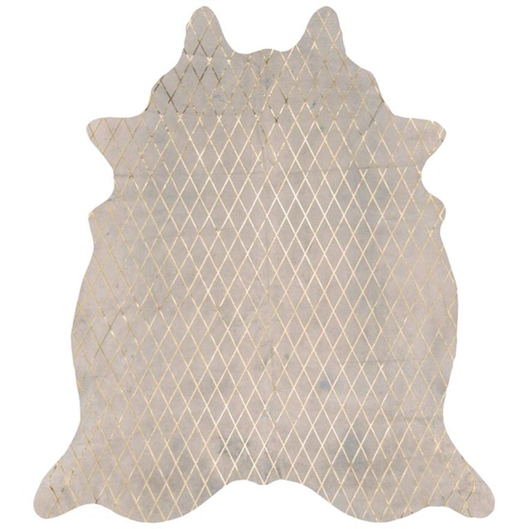 Copper Metallic Diamond Pattern Cream Cowhide Rug, Medium For Sale at ...