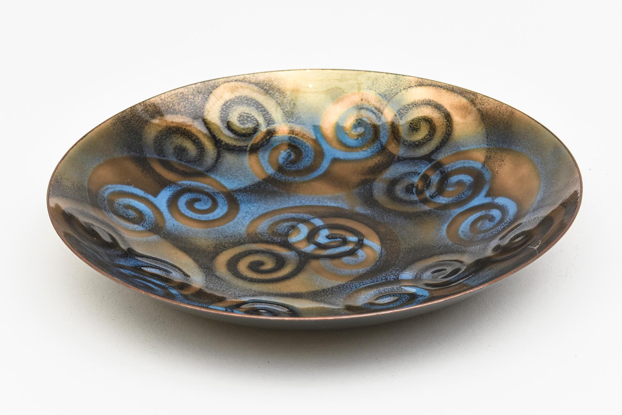 Copper over Enamel Mid-Century Modern Geometric Blue Tan Bowl Desk ...