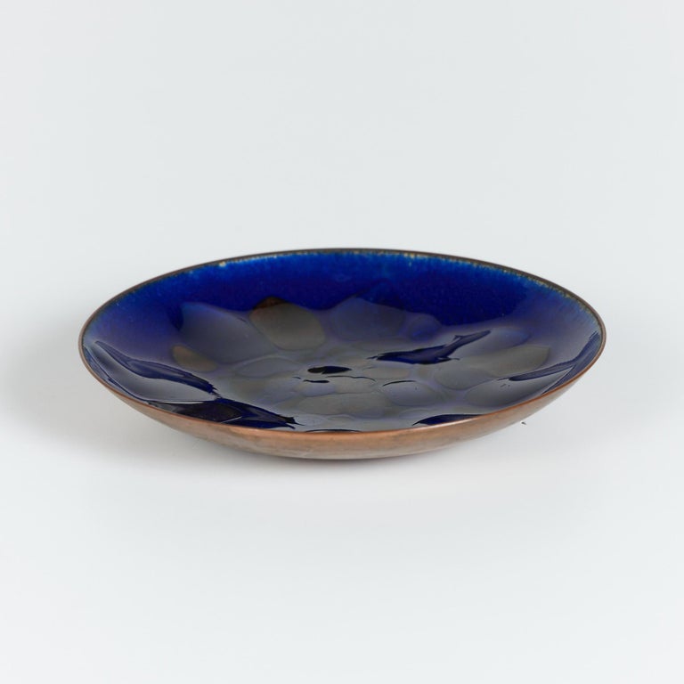 Copper Royal Blue Enameled Plate by Win Ng For Sale at 1stDibs