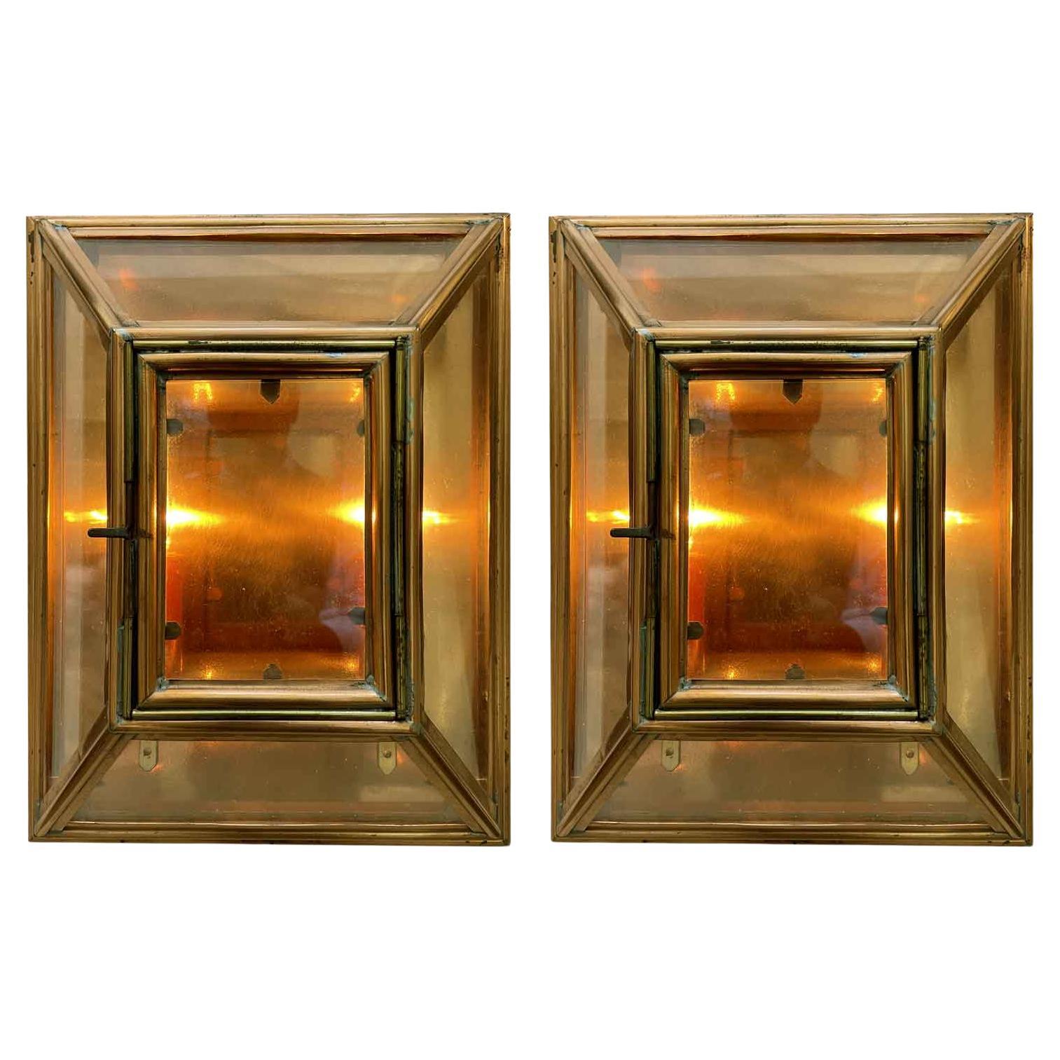 Pair of French Brass and Copper Coach Lanterns, circa 1910 at 1stDibs