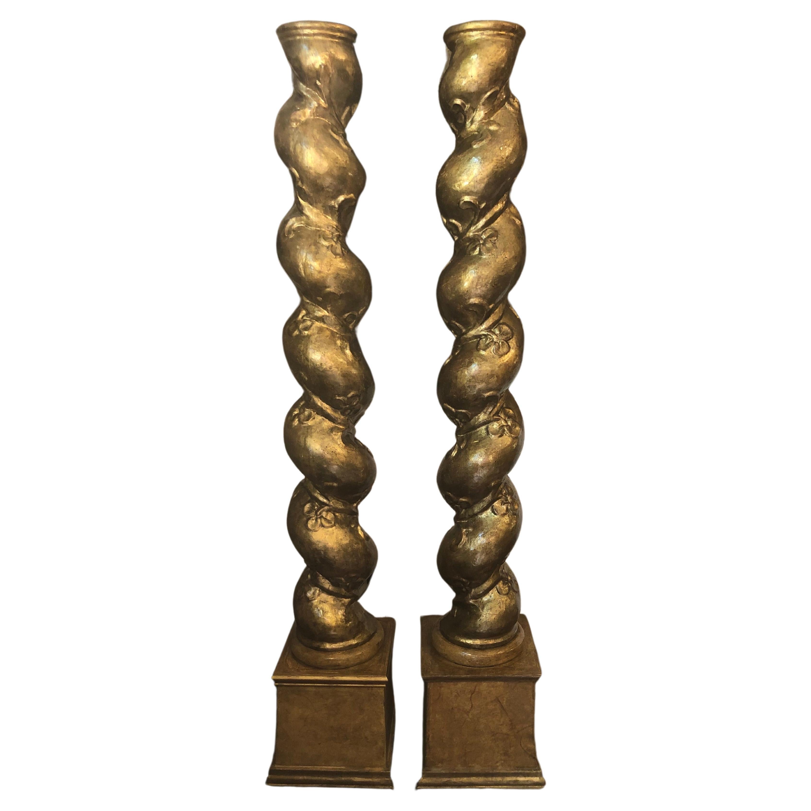 Hexagonal Column In Turquoise Wood Carved and Lacquered Tuscany Mid ...