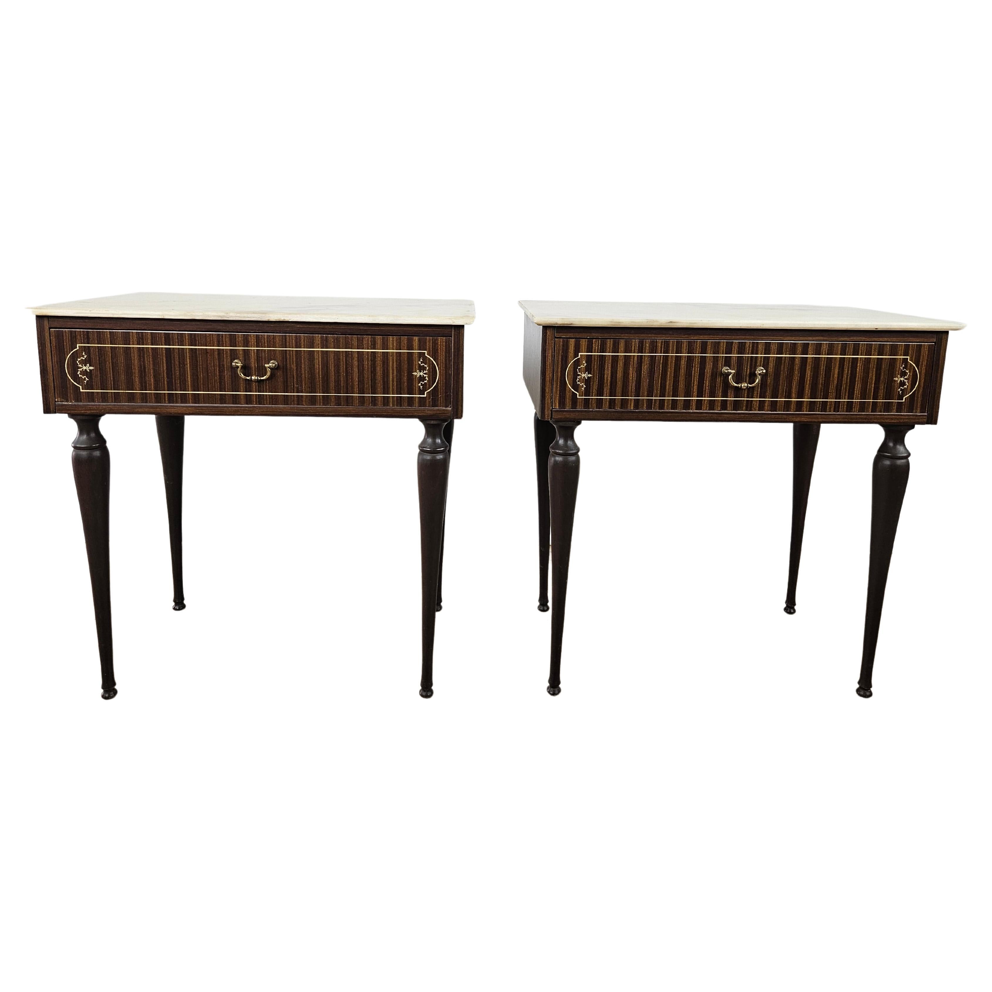 Pair of Vintage 1980s Brass and Faux Goatskin Nightstands at 1stDibs