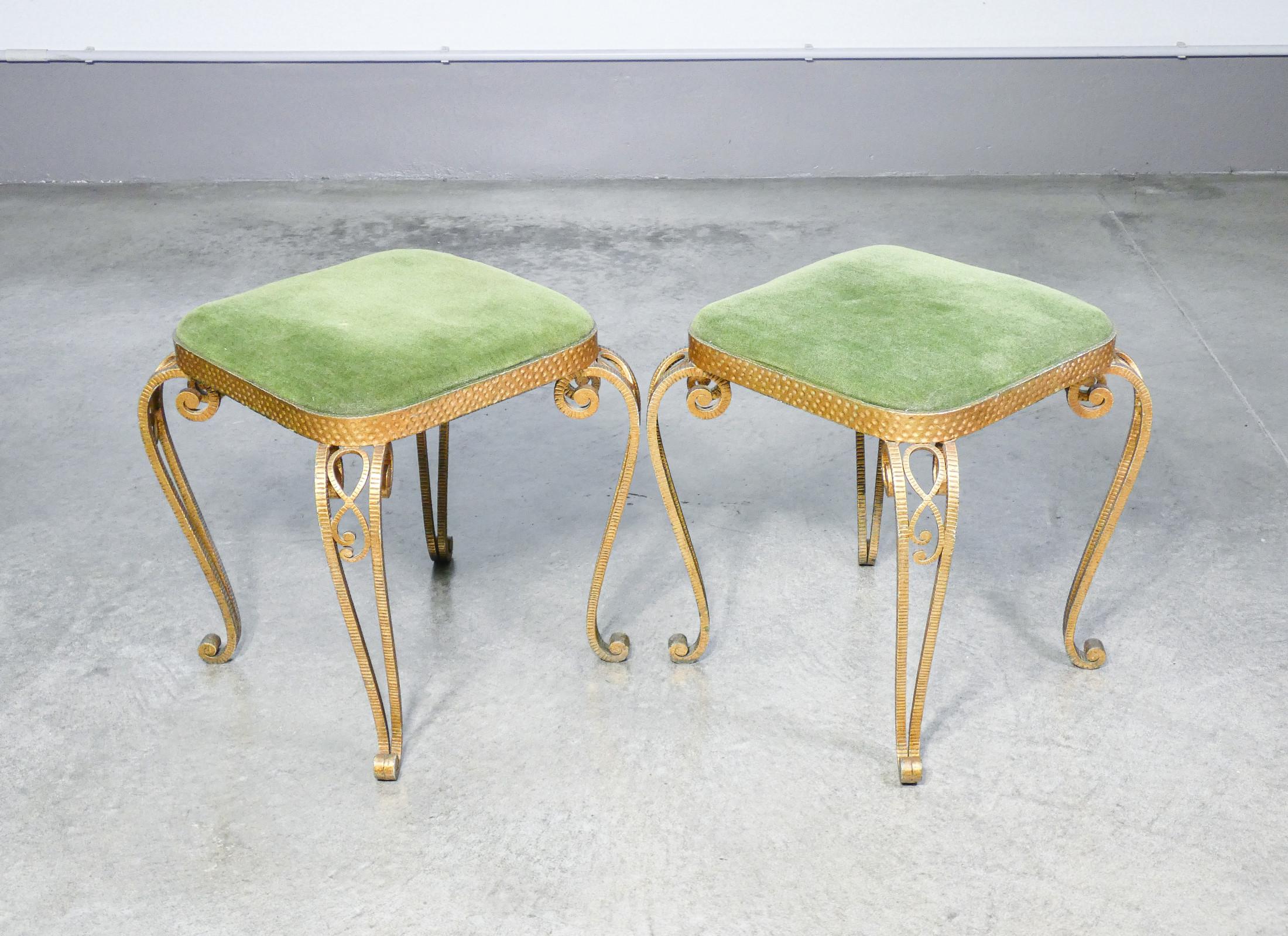 Pair of stools designed by Pier Luigi COLLI, in gilded metal. Italy ...