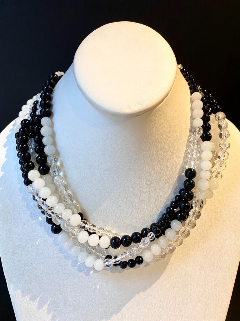 Coppola e Toppo 1950s Black, Opaline White and Crystal Bead Necklace ...