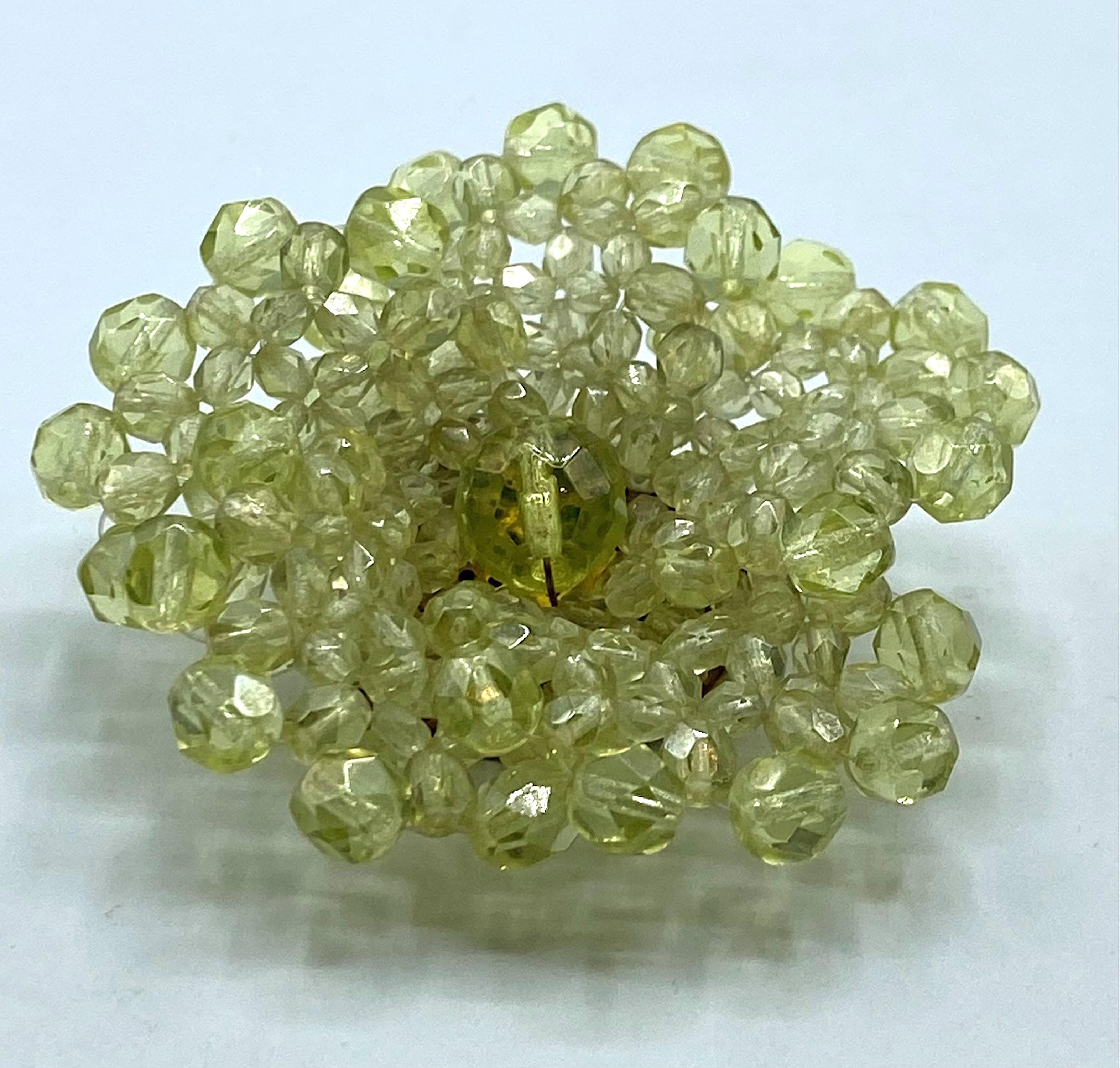 Coppola e Toppo Yellow / Green Crystal Bead 1960s Flower Brooch For ...