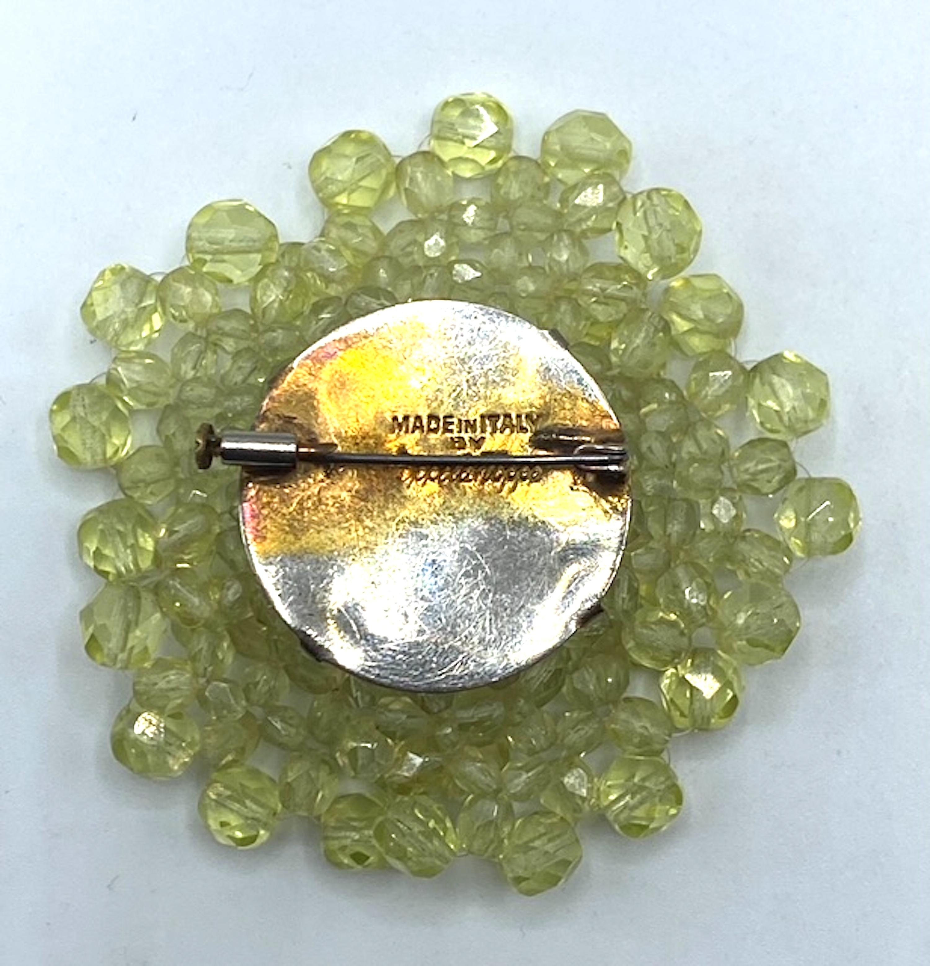 Coppola e Toppo Yellow / Green Crystal Bead 1960s Flower Brooch For ...