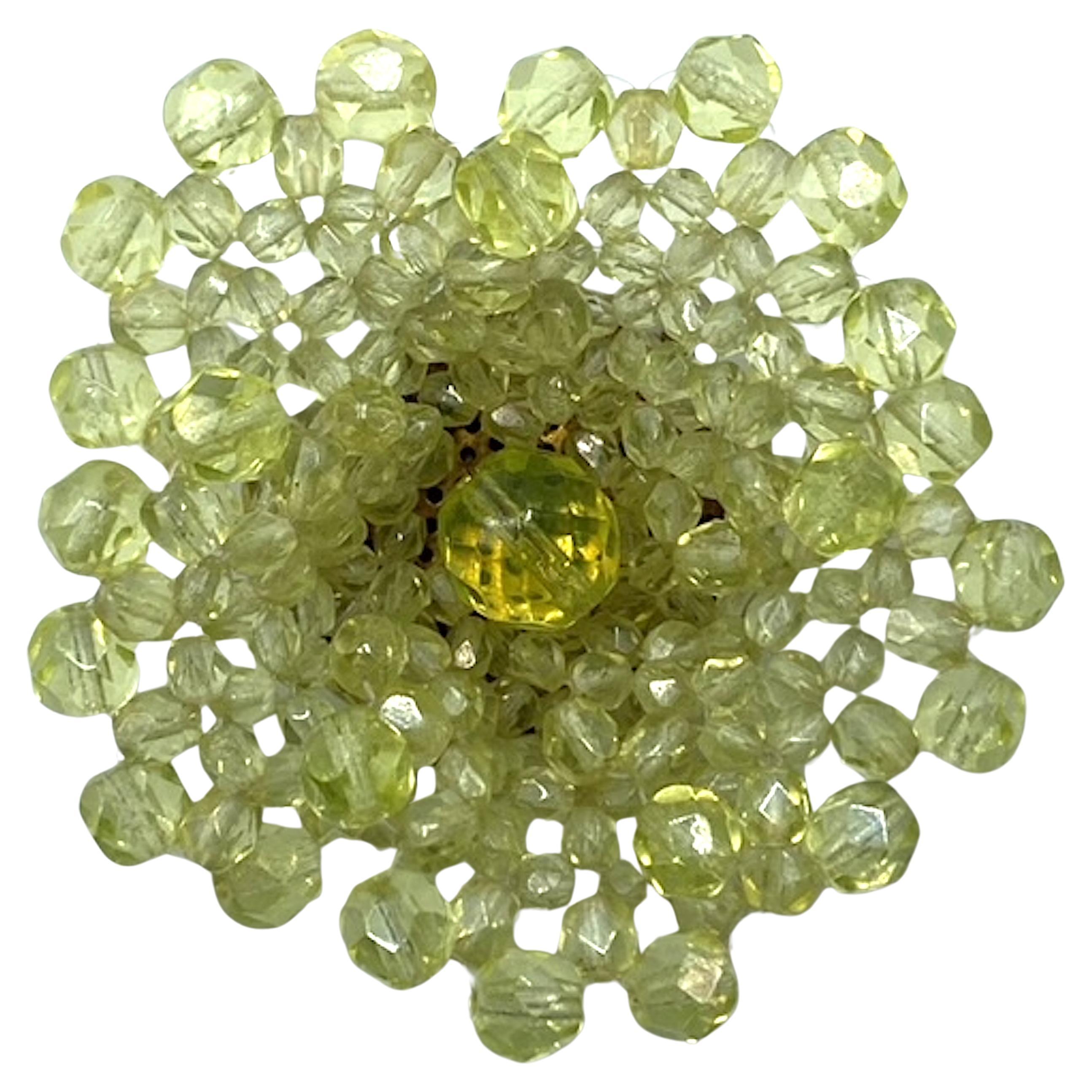 Coppola e Toppo Yellow / Green Crystal Bead 1960s Flower Brooch For ...