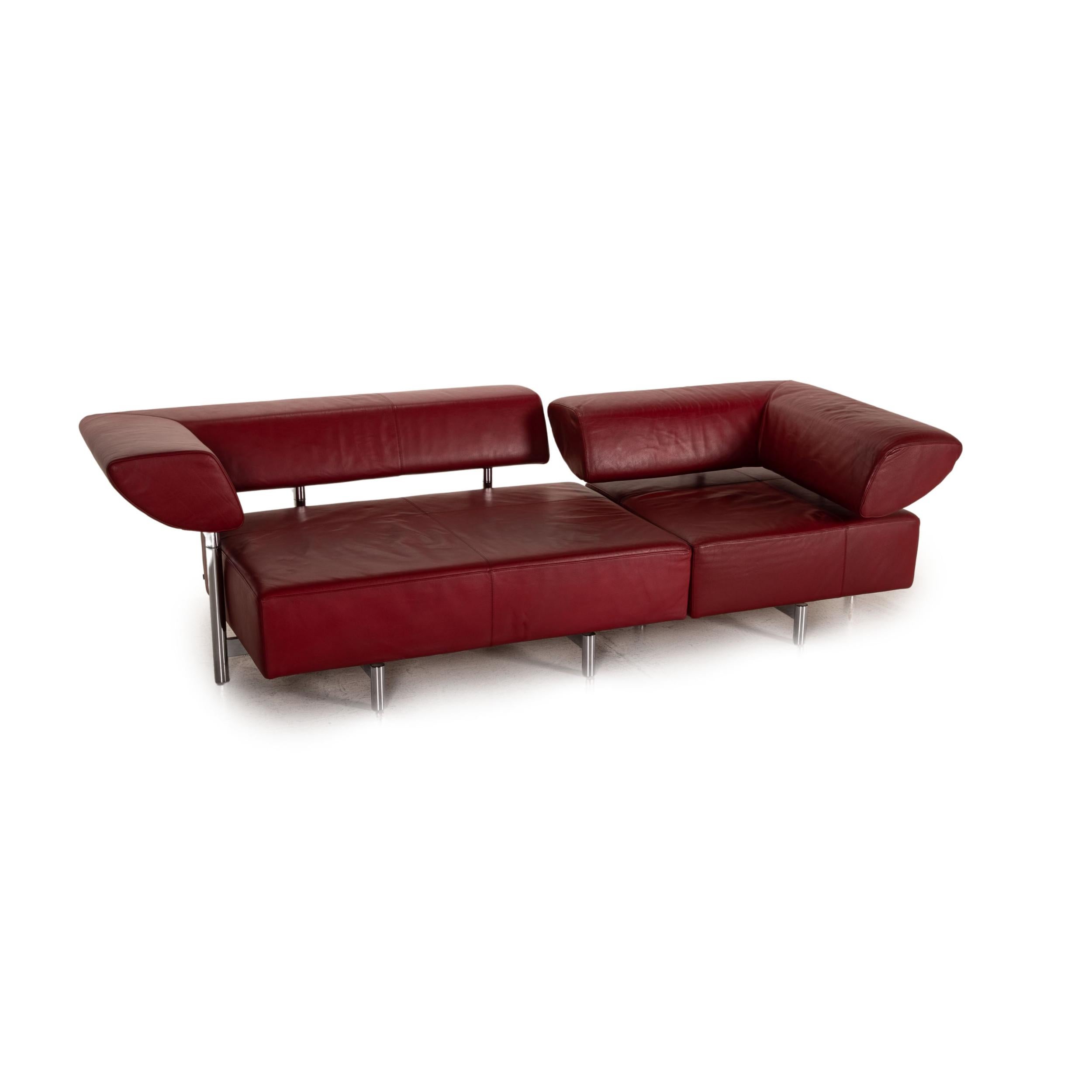 COR Arthe Leather Sofa Red Three-Seater Couch Function at 1stDibs