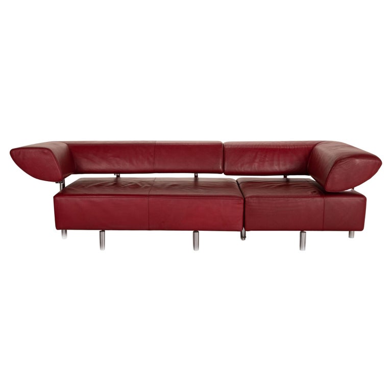 COR Arthe Leather Sofa Red Three-Seater Couch Function at 1stDibs